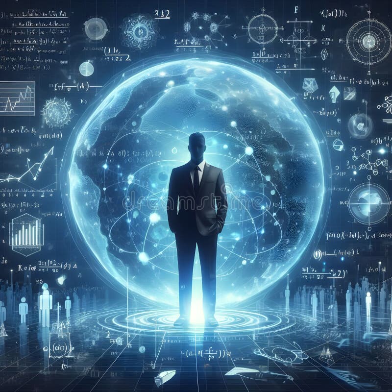 Human Figure in a Hologram. Data Analytics in a High-Tech Room Stock ...