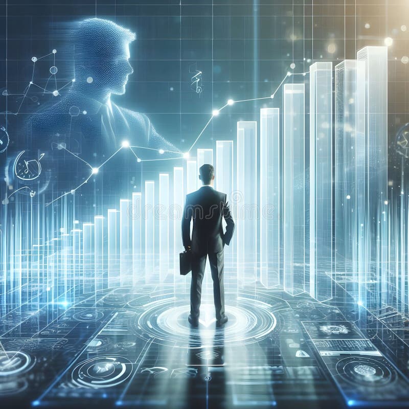 Human Figure in a Hologram. Data Analytics in a High-Tech Room Stock ...