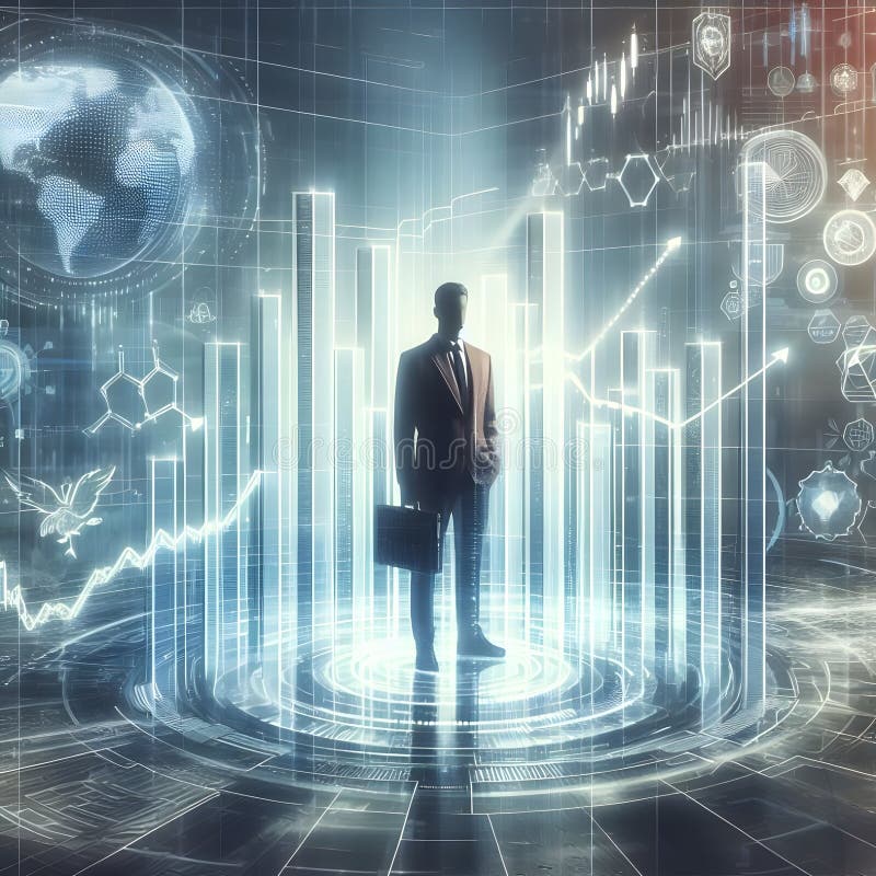 Human Figure in a Hologram. Data Analytics in a High-Tech Room Stock ...