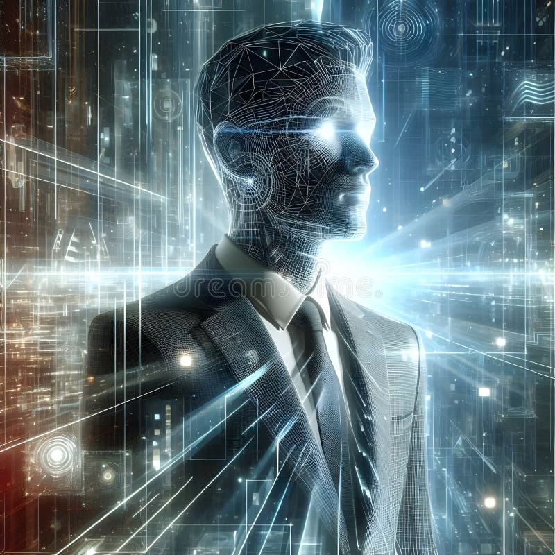 Human Figure in a Hologram. Data Analytics in a High-Tech Room Stock ...