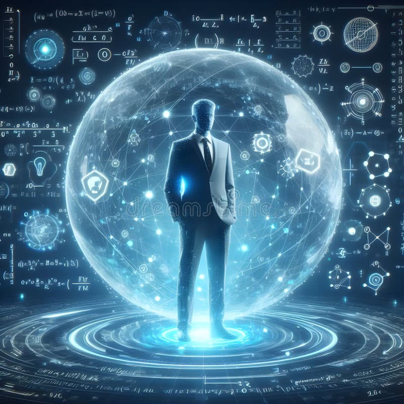 Human Figure in a Hologram. Data Analytics in a High-Tech Room Stock ...