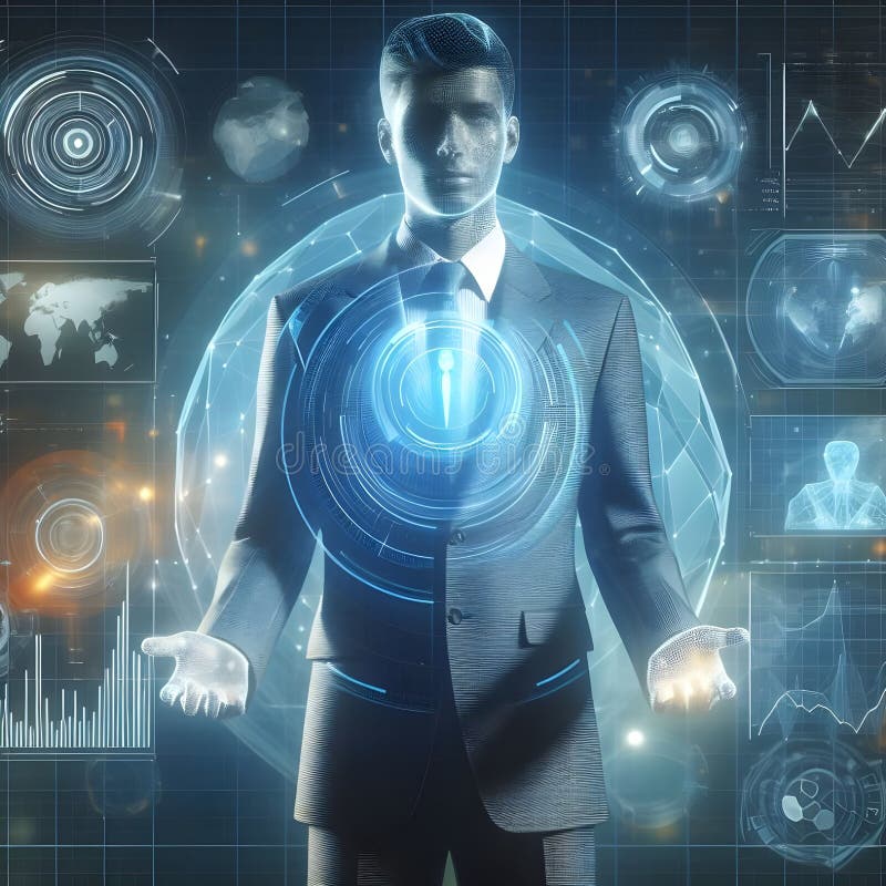 Human Figure in a Hologram. Data Analytics in a High-Tech Room Stock ...