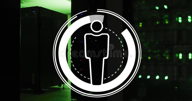 Human Figure Icon Image Over Server Room with Green Lights Stock ...