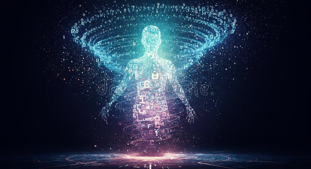 Human Figure Made of Digital Code and Numbers. Stock Illustration ...