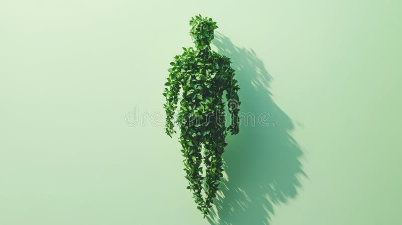 Human Figure Made of Green Leaves on Plain Background, Concept of ...