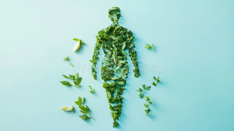 Human Figure Made of Green Leaves on Plain Background, Concept of ...