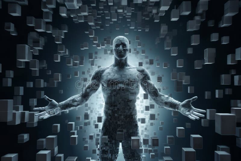 A Human Figure Made of Squares and Cubes, Standing in Front of a ...