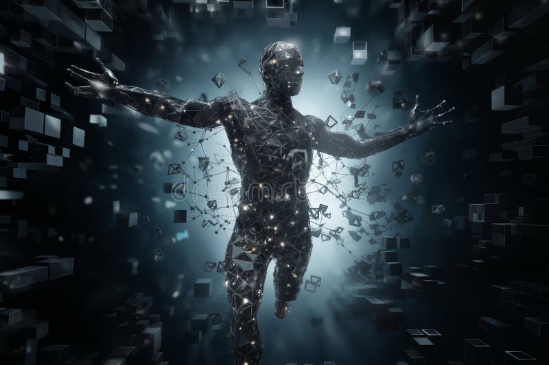 A Human Figure Made of Squares and Cubes, Standing in Front of a ...