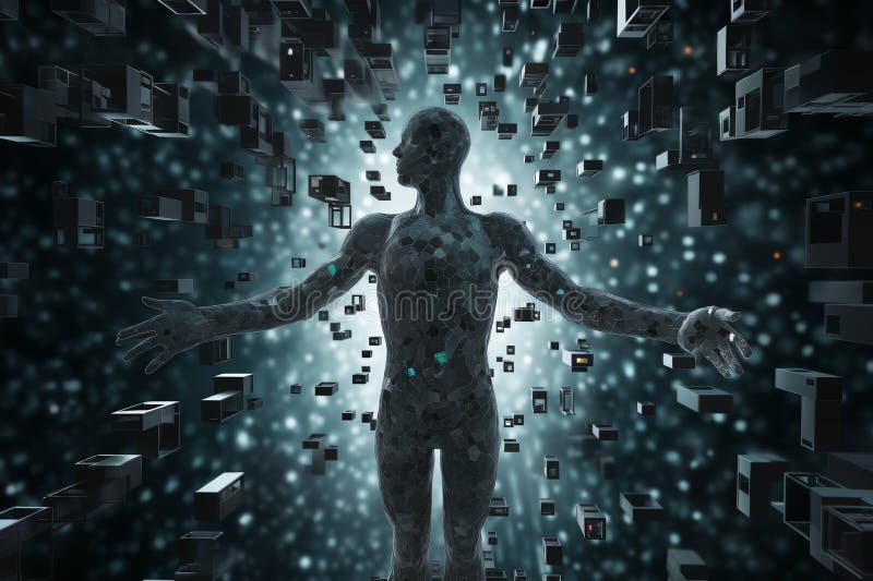 A Human Figure Made of Squares and Cubes, Standing in Front of a ...