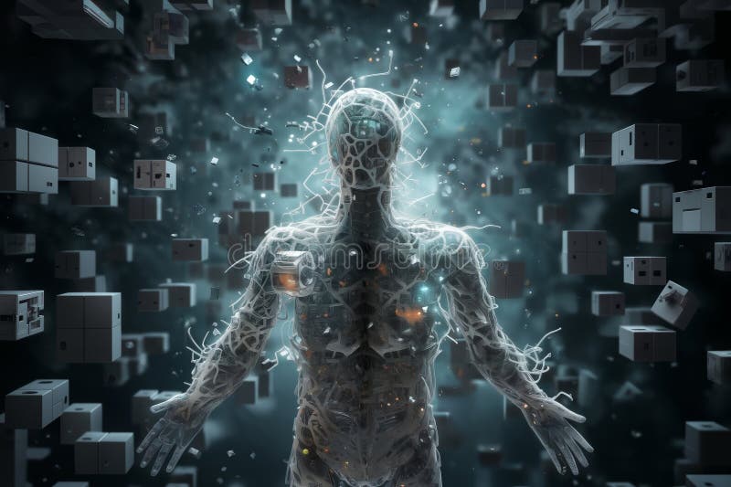 A Human Figure Made of Squares and Cubes, Standing in Front of a ...