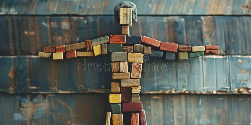 A Human Figure Made of Various Wooden Toy Building Blocks Stock ...