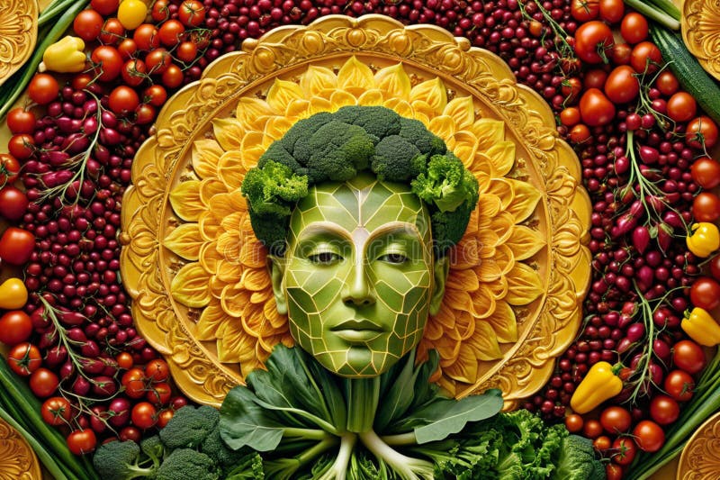 A Human Figure Made of Vegetables Lies Stock Illustration ...