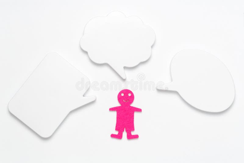 Human Figure in Pink with Three Speech Bubbles Stock Photo - Image of ...