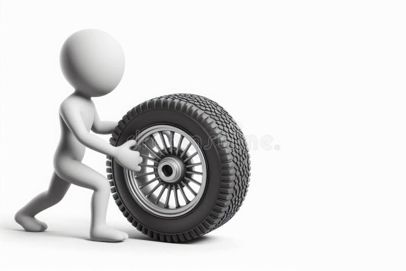 A Human Figure Rolls a Car Wheel. Space for Text. Stock Illustration ...