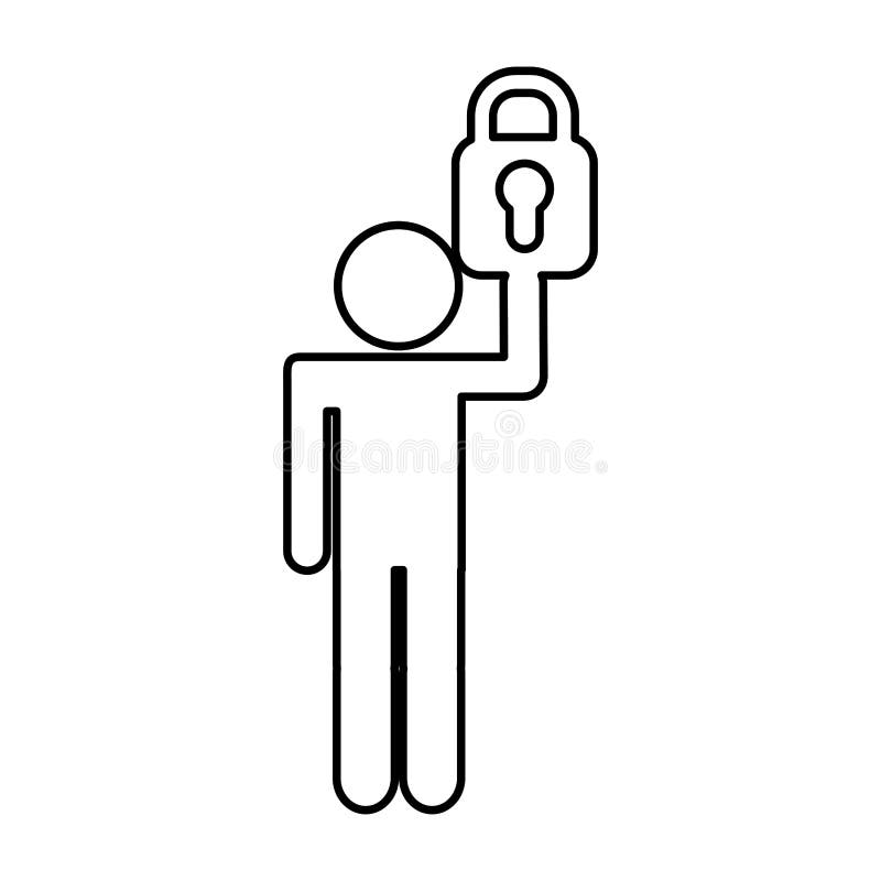 Human Figure with Safe Padlock Isolated Icon Stock Vector ...