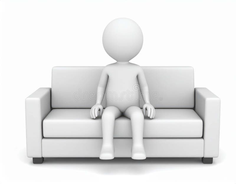 Human Figure Sitting on a White Sofa in a Minimalist White Room Stock ...