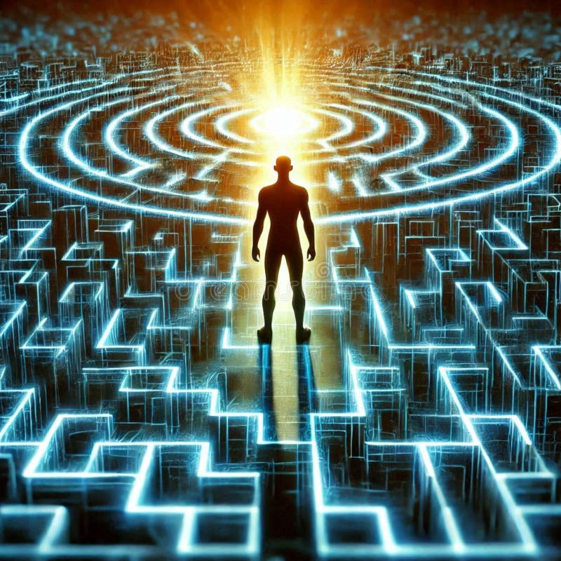 A Human Figure Standing in the Center of a Glowing Maze. - 1 Stock ...