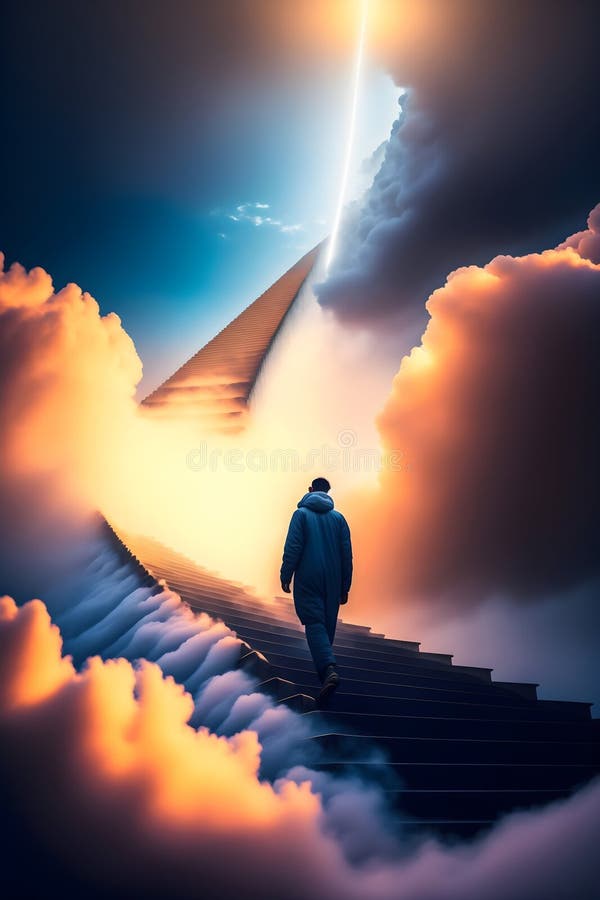The Human Figures Ascend a Stairway of Clouds To Reach the Heaven ...
