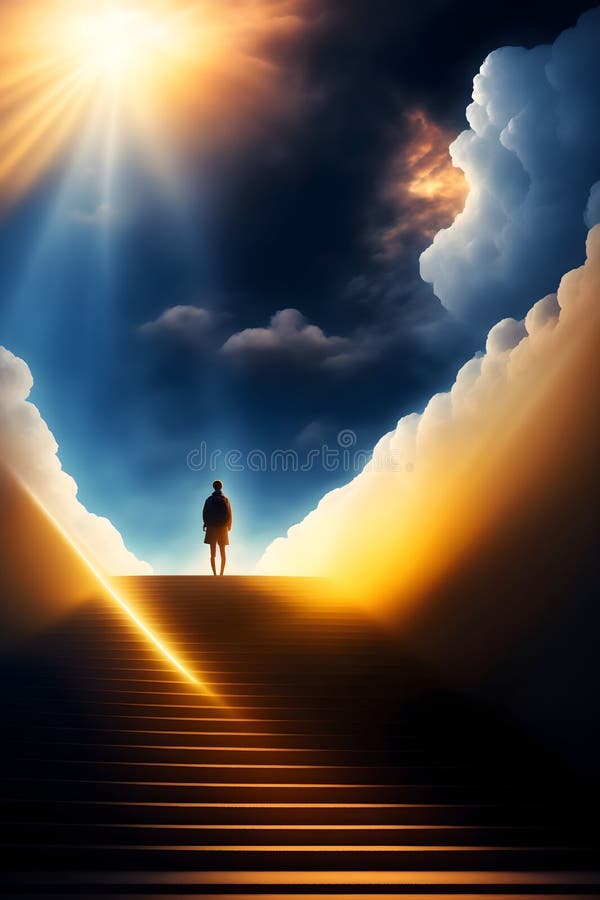 The Human Figures Ascend a Stairway of Clouds To Reach the Heaven ...