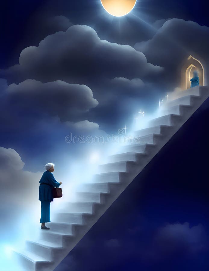 The Human Figures Ascend a Stairway of Clouds To Reach the Heaven ...