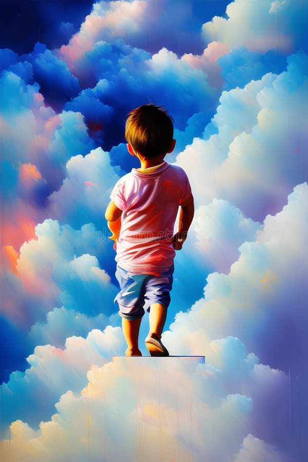 The Human Figures Ascend a Stairway of Clouds To Reach the Heaven ...