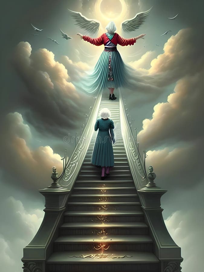 The Human Figures Ascend a Stairway of Clouds To Reach the Heaven ...