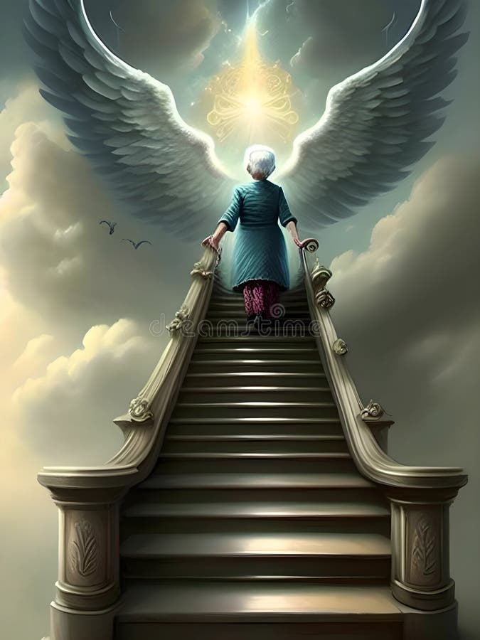 The Human Figures Ascend a Stairway of Clouds To Reach the Heaven ...