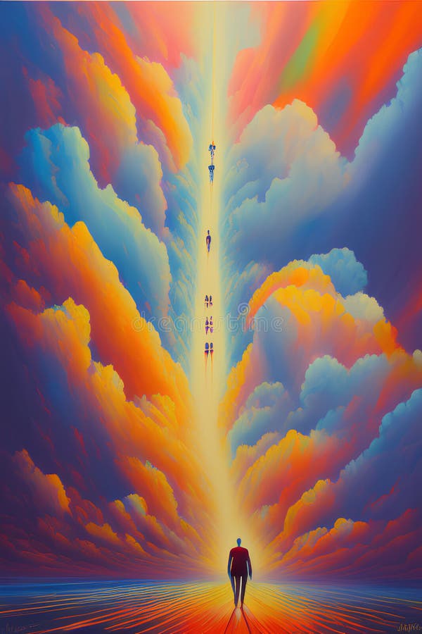 The Human Figures Ascend a Stairway of Clouds To Reach the Heaven ...