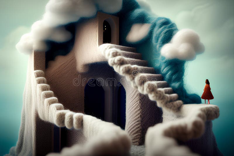 The Human Figures Ascend a Stairway of Clouds To Reach the Heaven ...