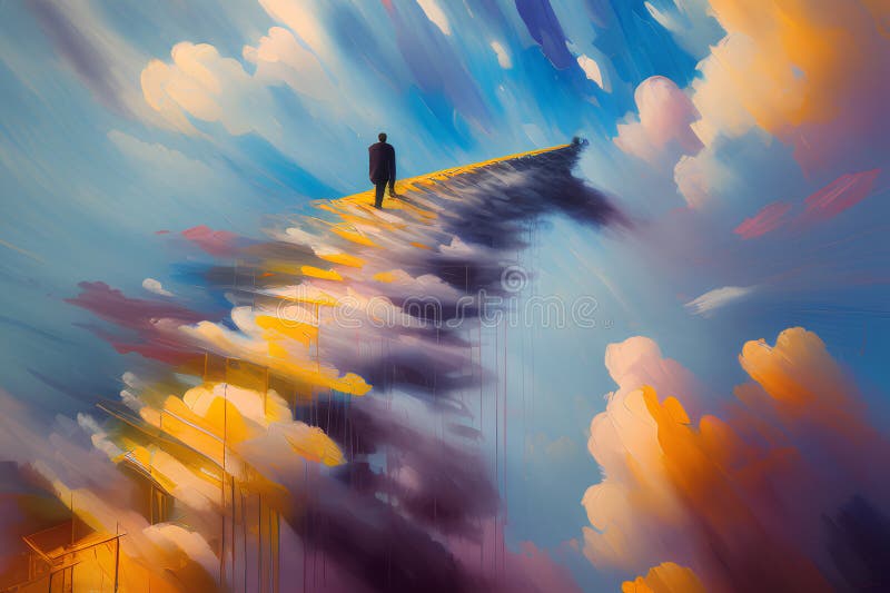 The Human Figures Ascend a Stairway of Clouds To Reach the Heaven ...