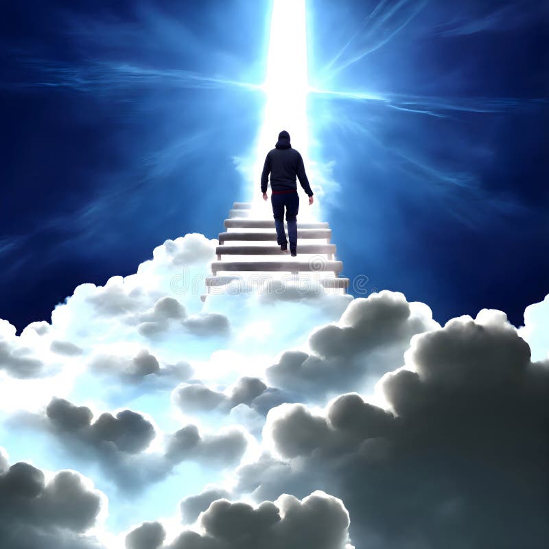 The Human Figures Ascend a Stairway of Clouds To Reach the Heaven ...