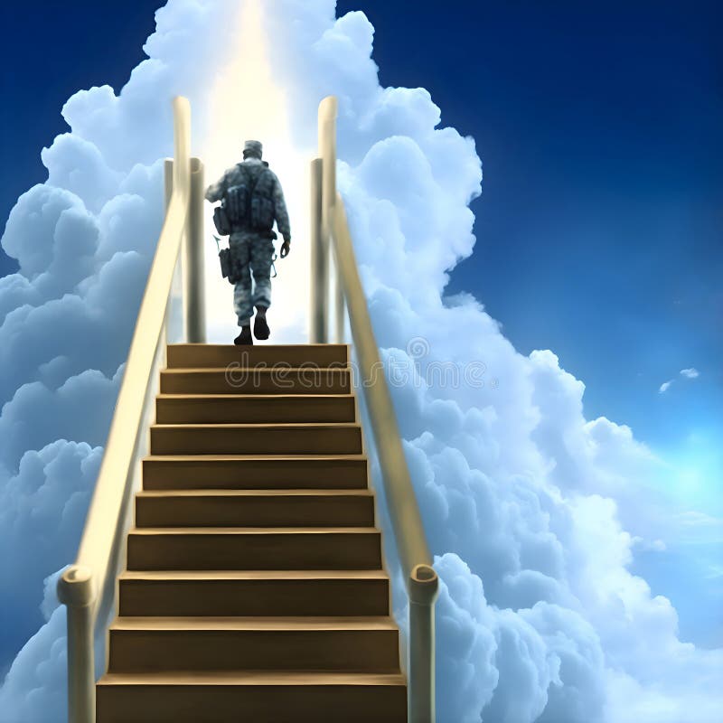 The Human Figures Ascend a Stairway of Clouds To Reach the Heaven ...
