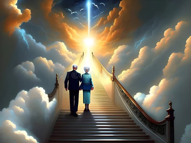 The Human Figures Ascend a Stairway of Clouds To Reach the Heaven ...
