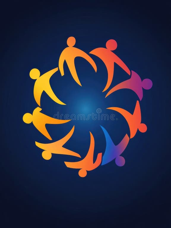 Human Figures Creating a Circular Unity Symbol with Modern Design on an Abstract Gradient ...