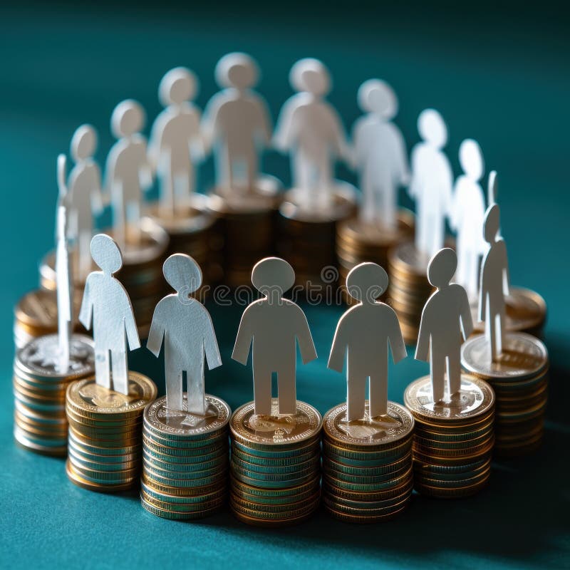 Handcrafted Miniature White Paper Figures Standing Around a Pile of ...