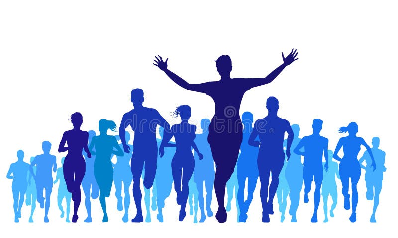 Young People Running Silhouettes. Crowd of People in the Marathon Run ...