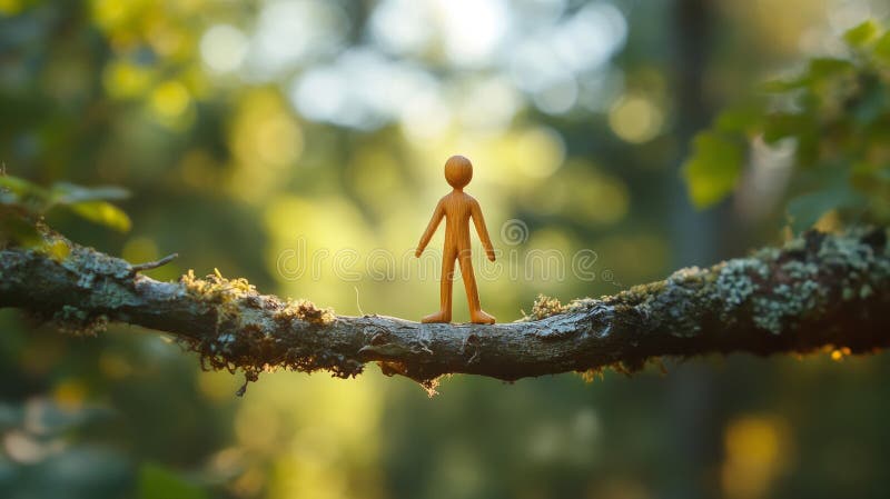 Human Figurine Standing on a Tree Branch in a Forest. Stock Image ...