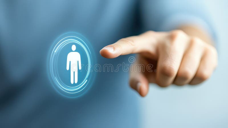 Human Finger Activating Person Icon Button, User Selection or Profile ...