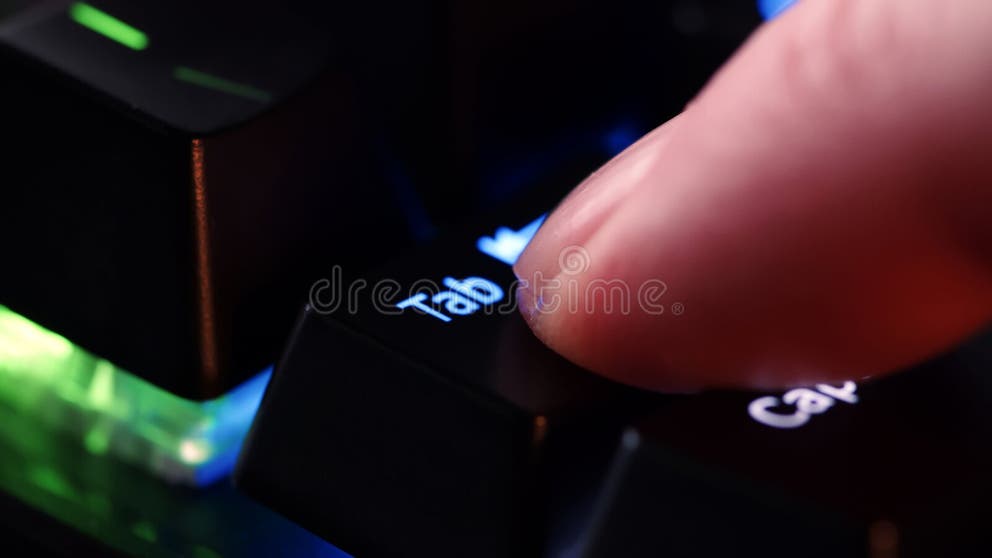 Human Finger Clicks on the Tab Key on the Computer Keyboard, Close Up ...