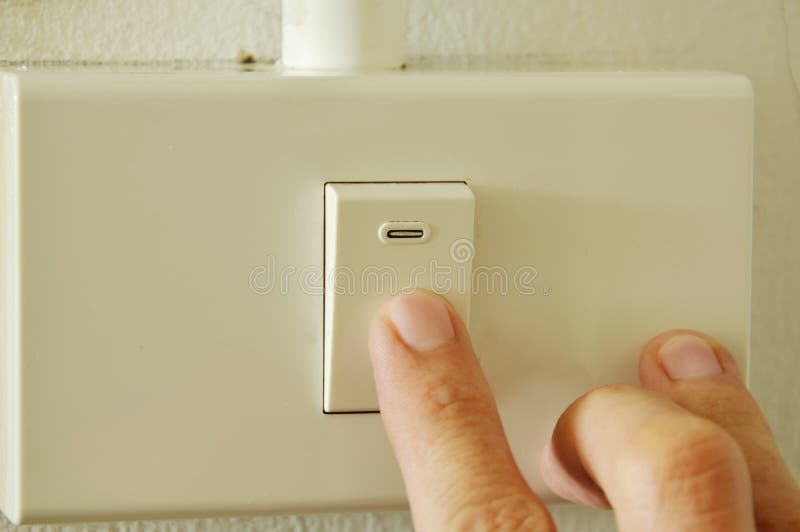 Human Finger Closed Toggle Switch in Plastic Box on Wall Stock Image ...