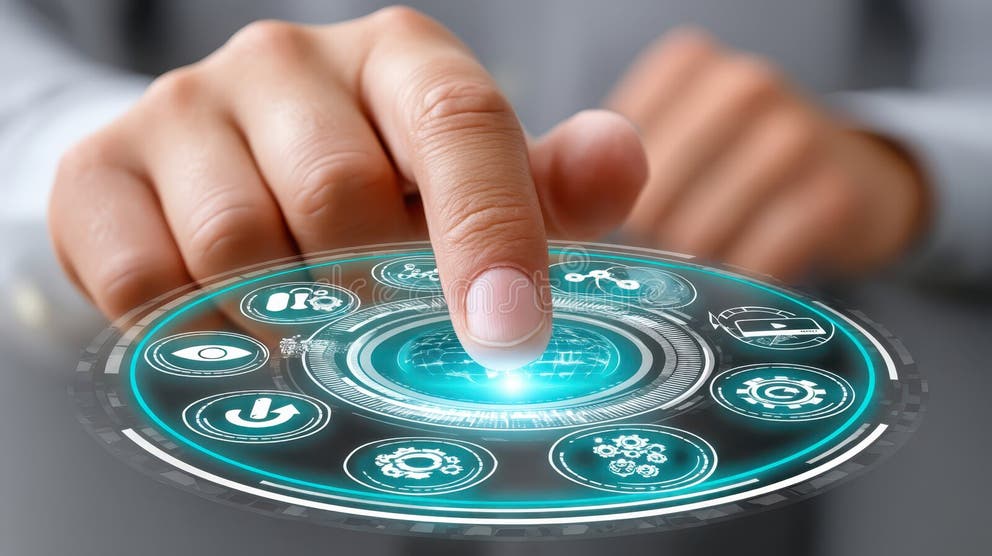 Human Finger Initiating Action by Pressing a Digital Button, Interface ...