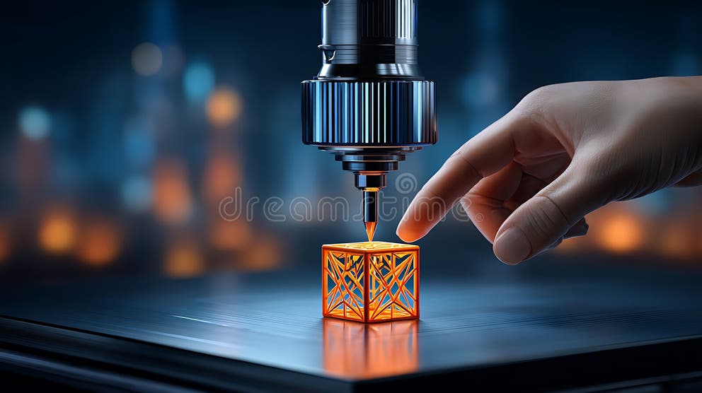 Human Finger Interacting with a 3d Printer Creating an Intricate Orange ...
