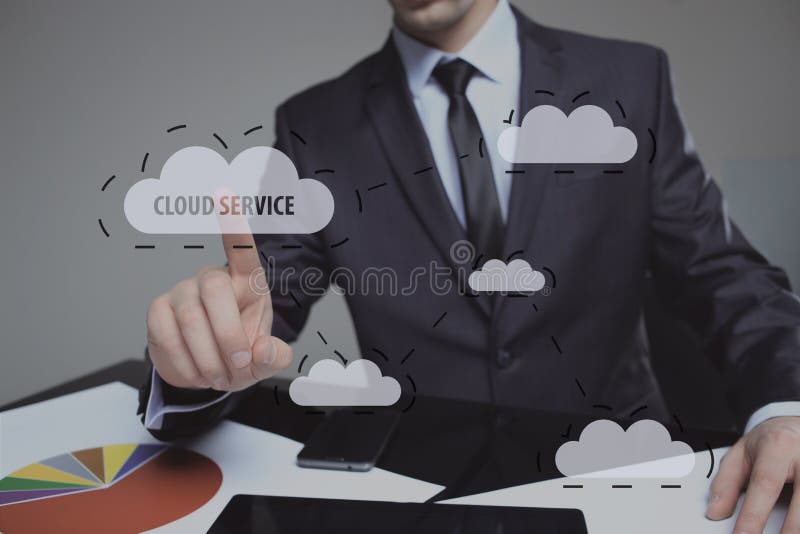 Human Finger Pressing High Tech Glowing Modern Cloud Service Interface ...