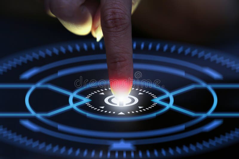 Human Finger Pushes Touch Screen Button and Activates Futuristic ...