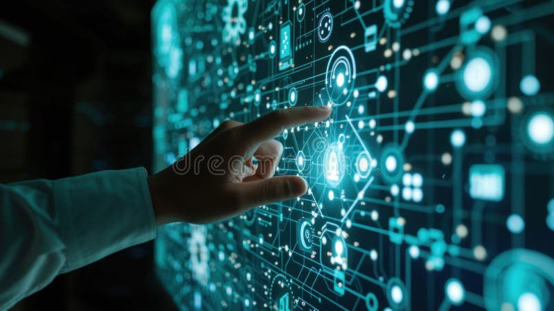 Human Finger Pushes Touch Screen Button and Activates Futuristic ...