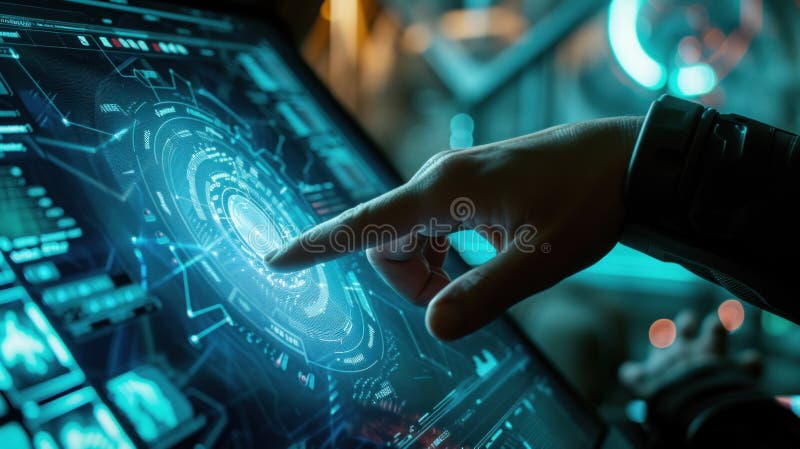 Human Finger Pushes Touch Screen Button and Activates Futuristic ...