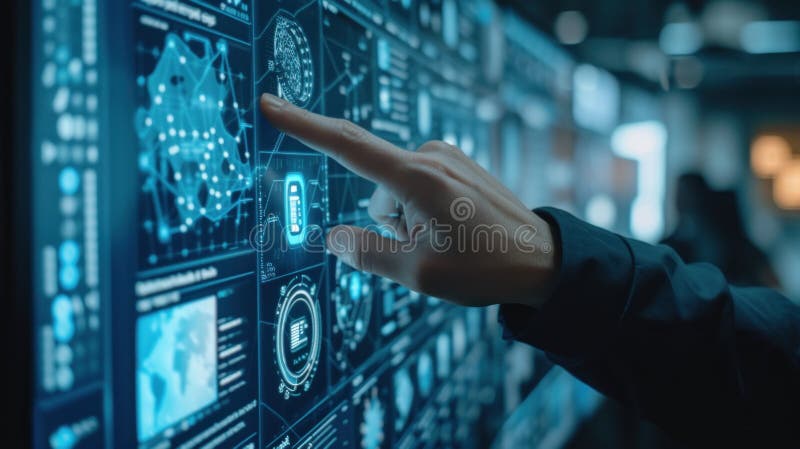 Human Finger Pushes Touch Screen Button and Activates Futuristic ...