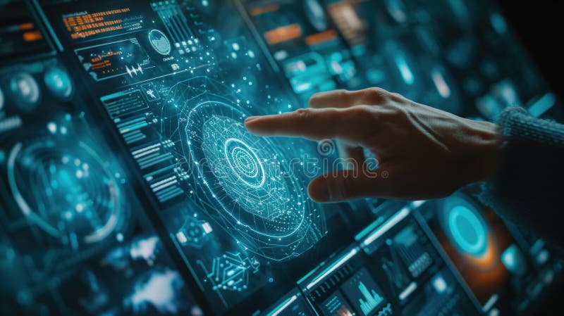 Human Finger Pushes Touch Screen Button and Activates Futuristic ...