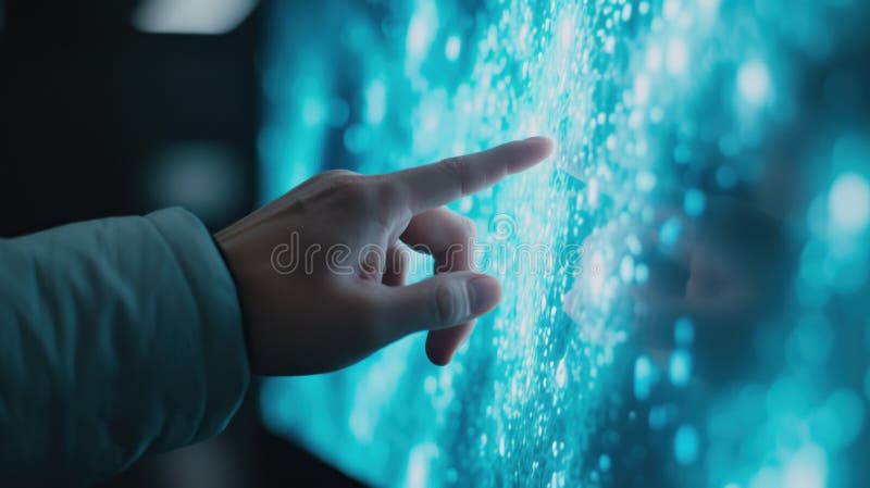 Human Finger Pushes Touch Screen Button and Activates Futuristic ...