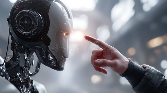Human Finger Reaching Out To Touch Artificial Intelligence Robot Future ...